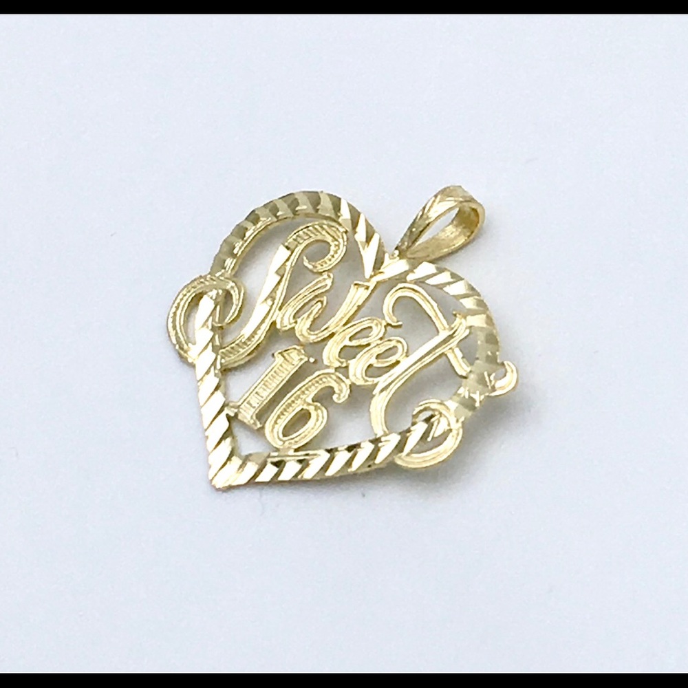 14k Yellow Gold Sweet 16 Heart Shape Pendant - Gem